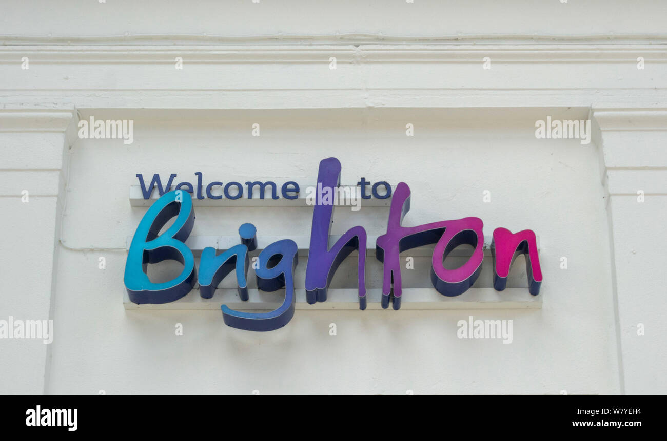 Welcome to Brighton Sign on white background at Brighton Railway ...