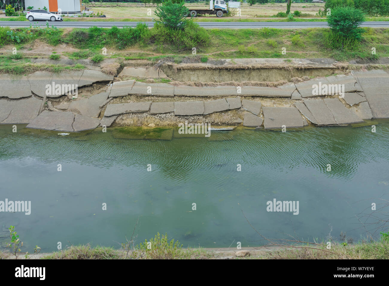 Irrigation canal or irrigation channel in concrete wall Send water from ...