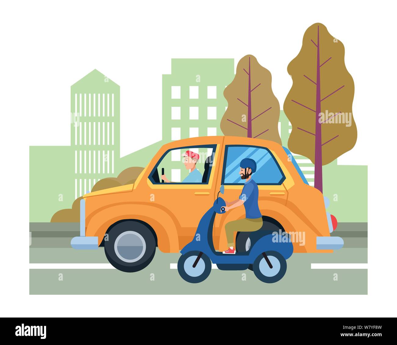 Vehicle and motorcycle with drivers riding Stock Vector Image & Art - Alamy