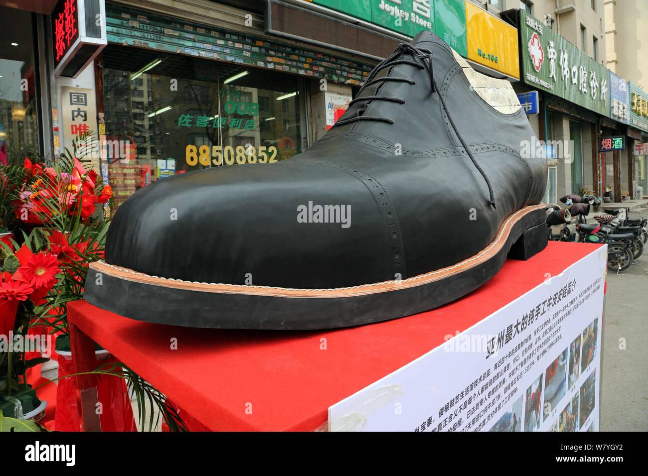 View of the the giant shoe on display in Shenyang city, northeast China ...
