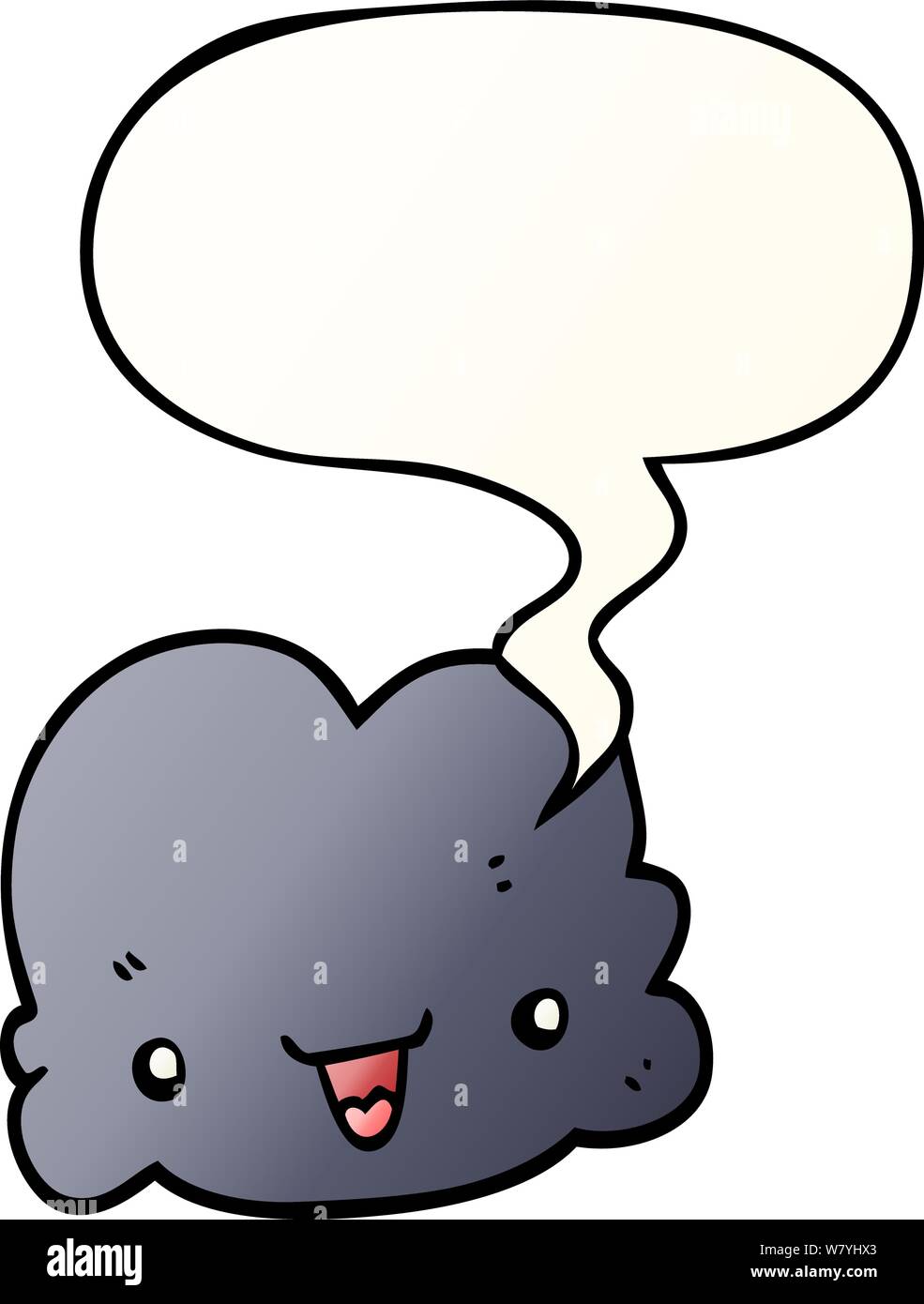 cartoon tiny happy cloud with speech bubble in smooth gradient style ...