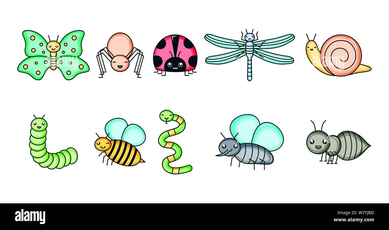 group of garden animals kawaii characters vector illustration design ...