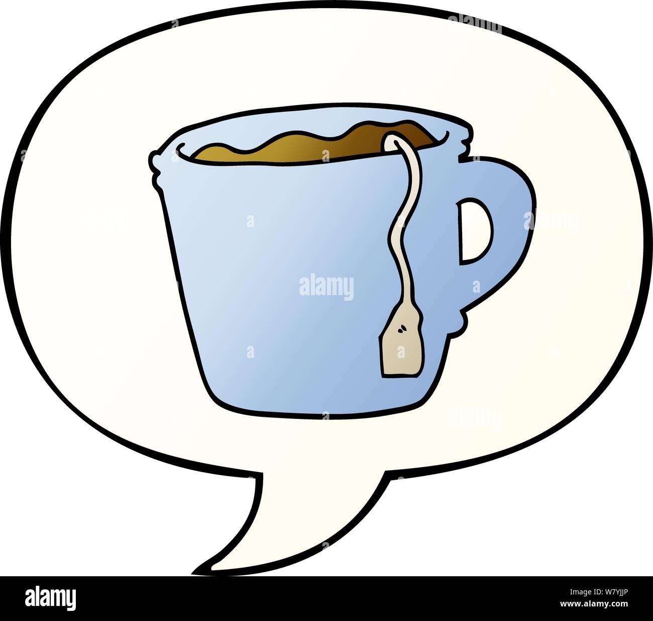 cartoon hot cup of tea with speech bubble in smooth gradient style ...