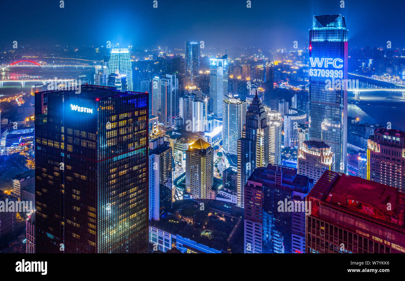 --FILE--Night view of the Chongqing World Financial Centre (WFC), right ...