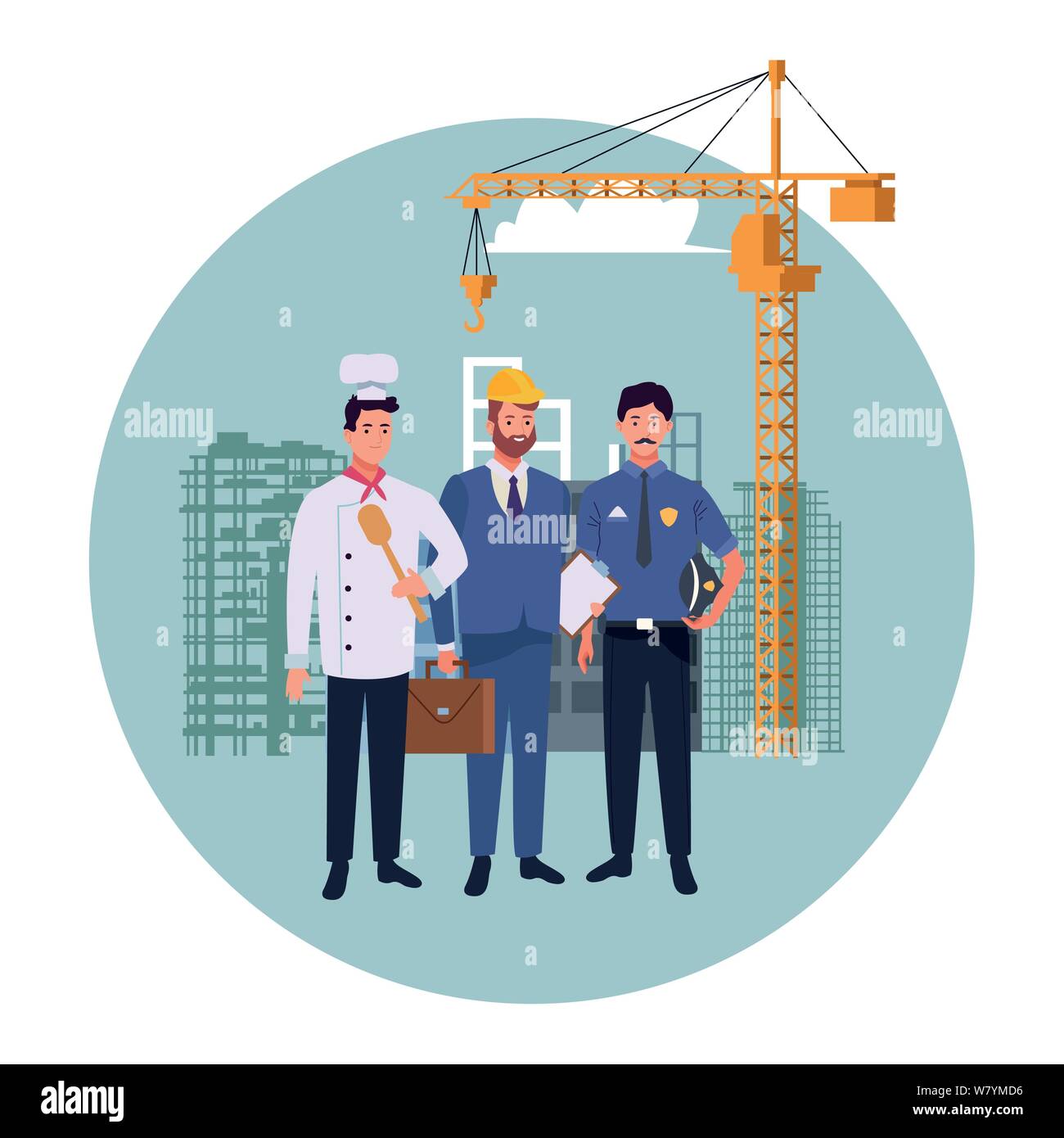 Professionals workers characters smiling cartoons round icon Stock ...