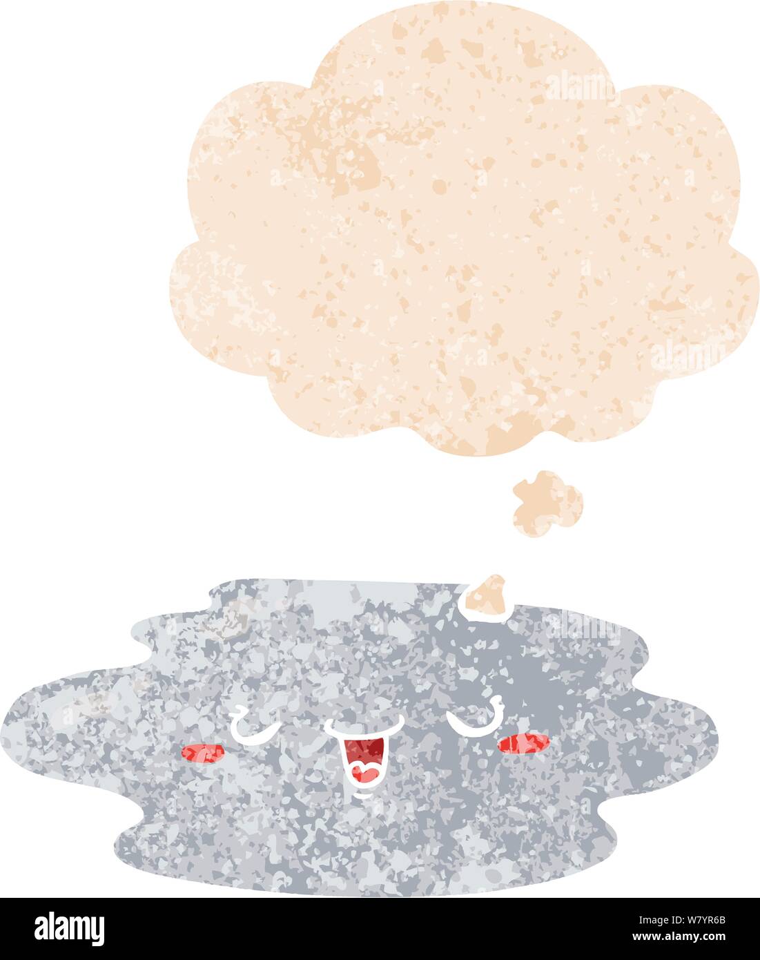 cartoon puddle with face with thought bubble in grunge distressed retro ...