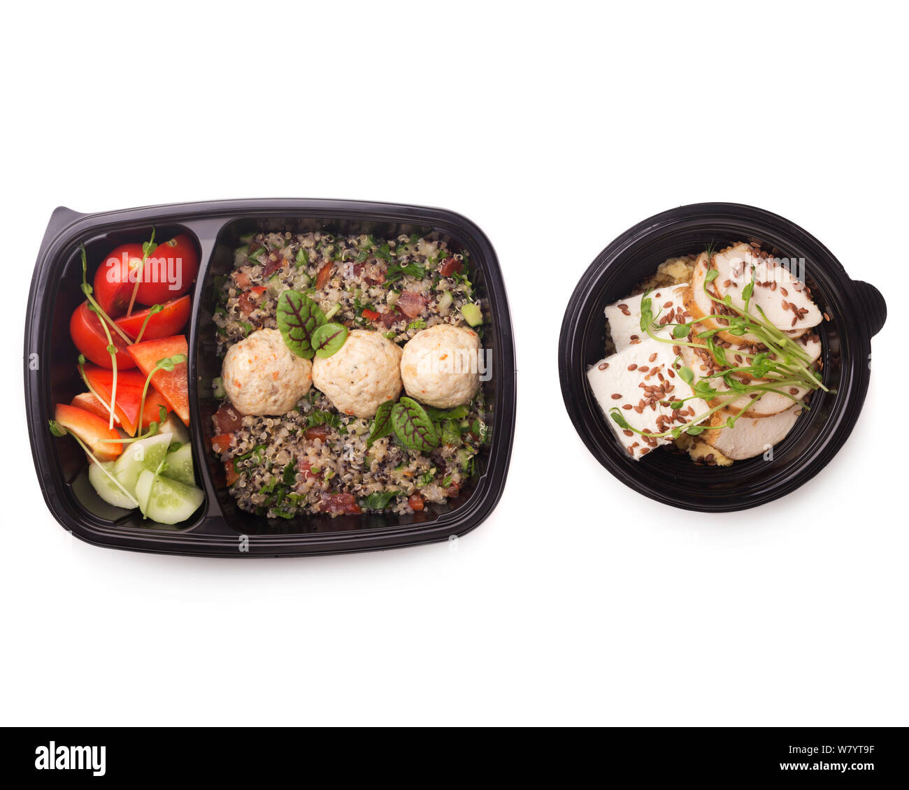 Meat balls with buckwheat and vegetables in delivery boxes Stock Photo ...