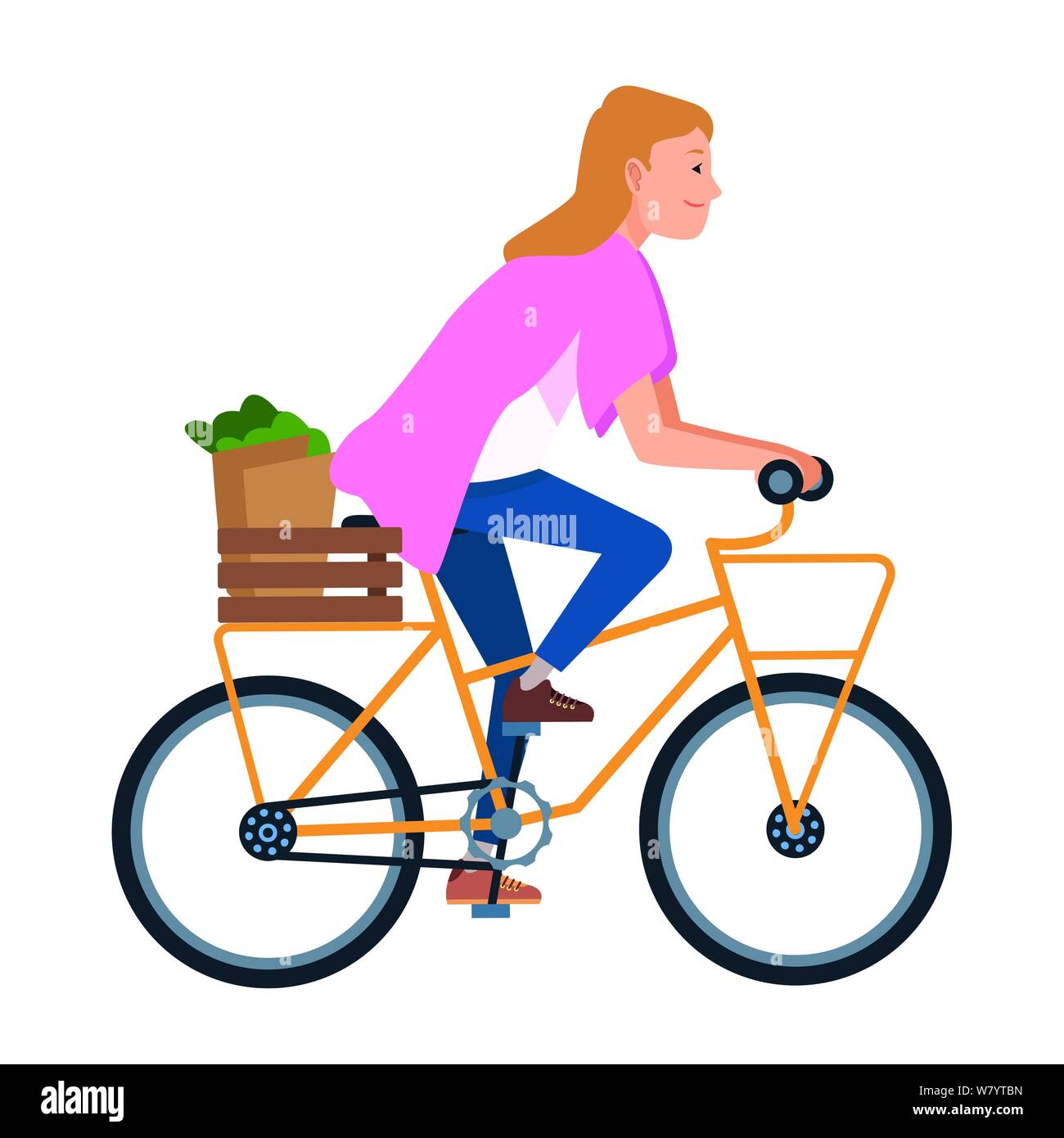 Young woman riding on bike cartoon Stock Vector Image & Art - Alamy