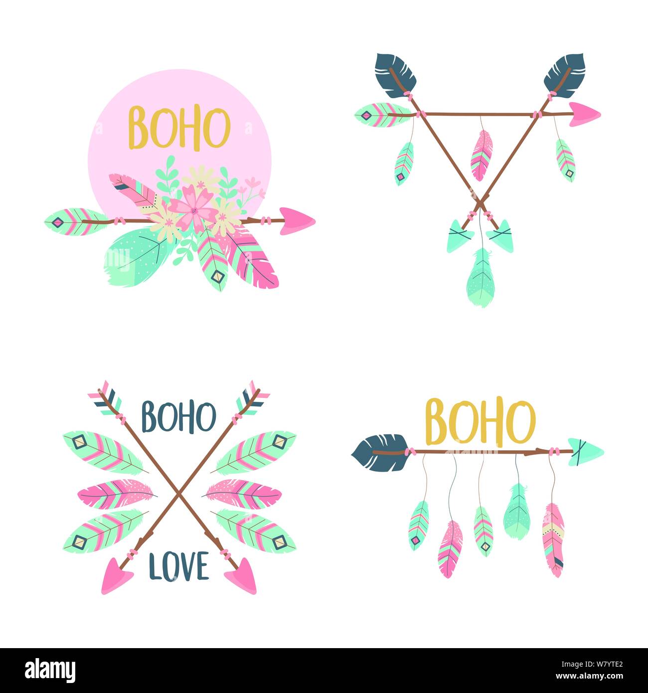 set of decorations boho style vector illustration design Stock Vector ...