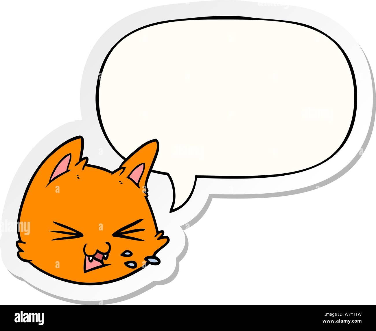 spitting cartoon cat face with speech bubble sticker Stock Vector Image ...