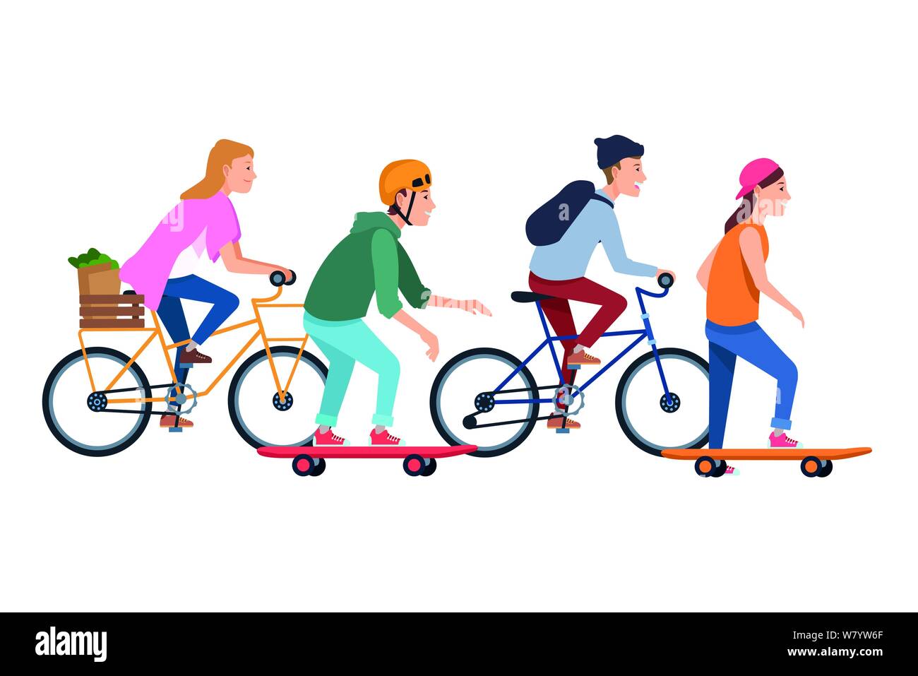 People with bikes and skateboard Stock Vector Image & Art - Alamy