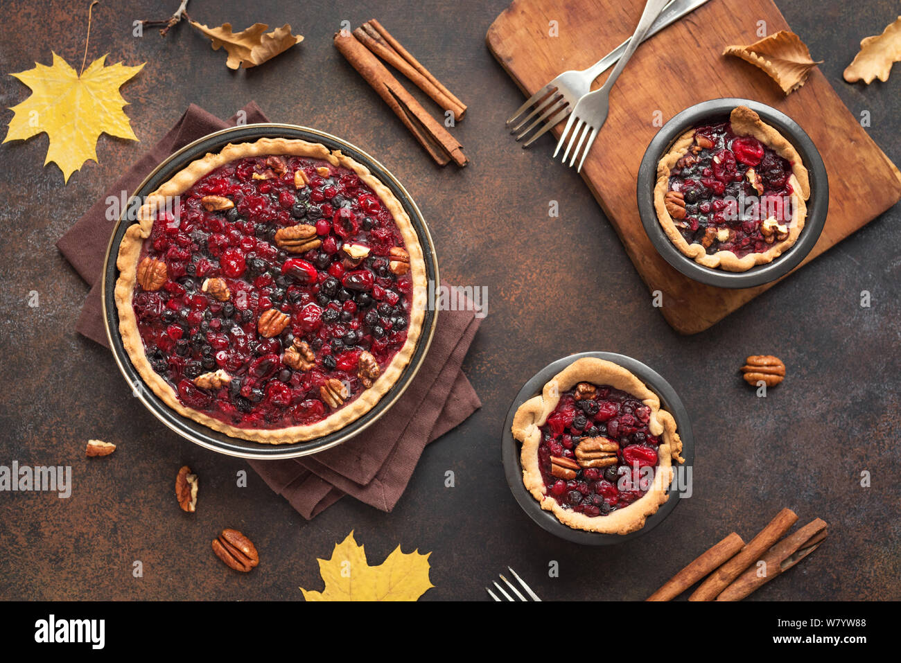 Autumn Pies on rustic background, top view, copy space. Homemade ...