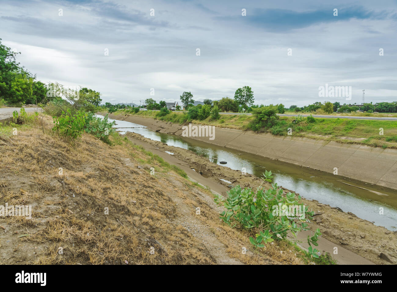 Irrigation canal or irrigation channel in concrete wall Send water from ...