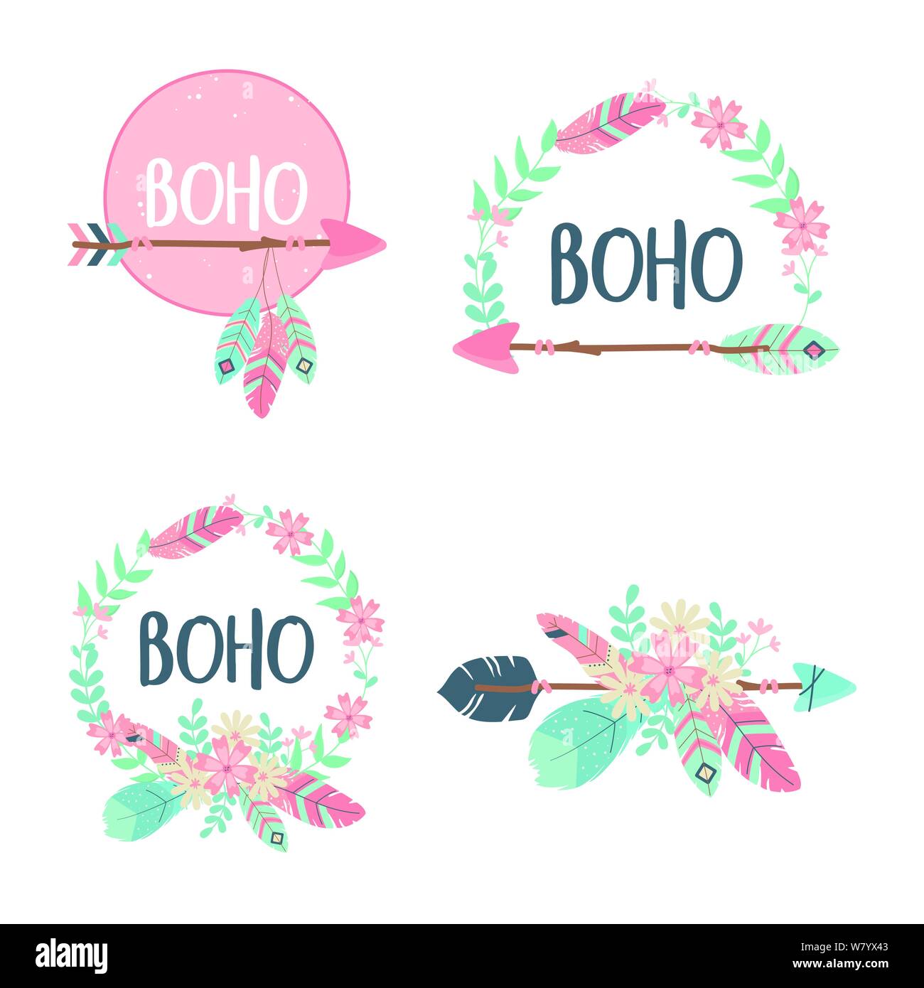 set of decorations boho style vector illustration design Stock Vector ...