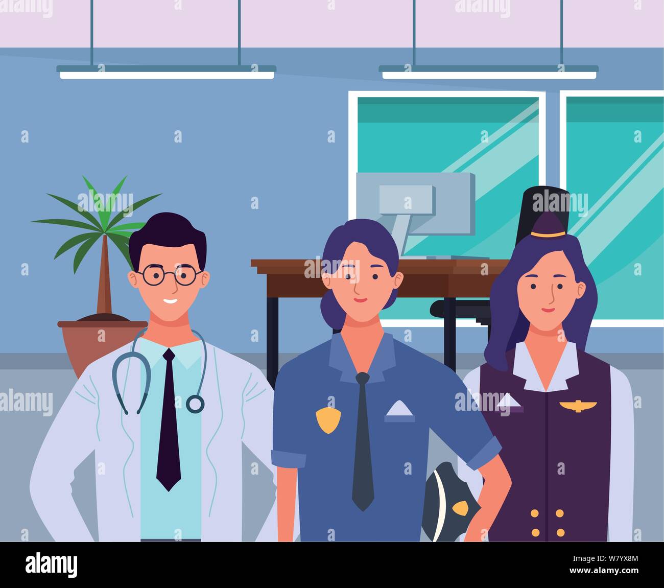 Professionals workers characters smiling cartoons Stock Vector Image ...