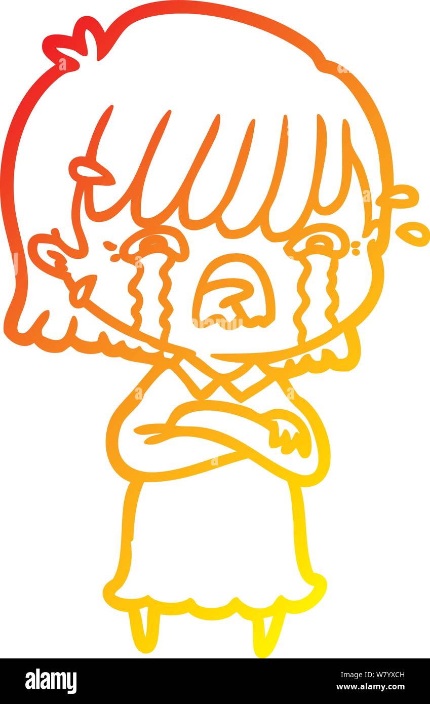 warm gradient line drawing of a cartoon girl crying Stock Vector Image ...