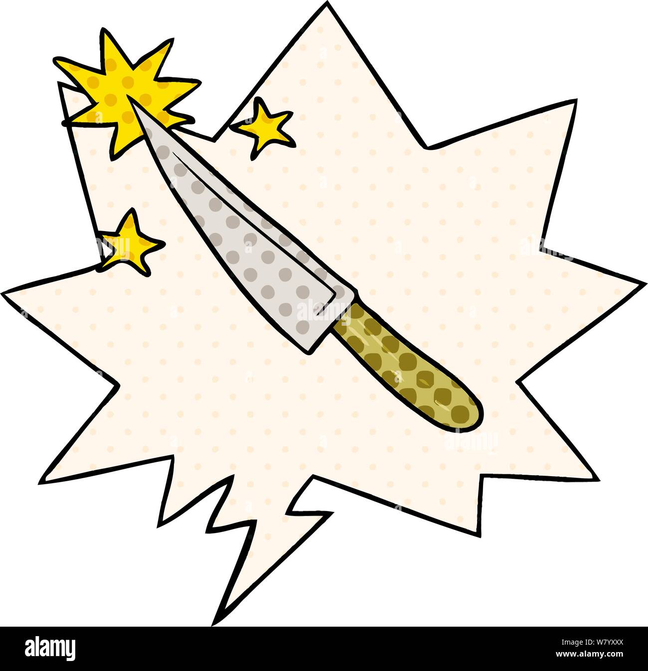 cartoon sharp kitchen knife with speech bubble in comic book style ...