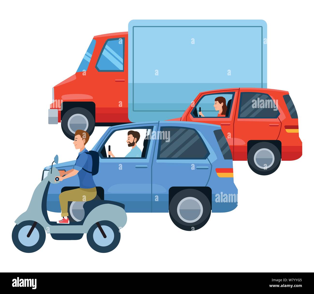 Vehicles and motorcycle with drivers riding Stock Vector Image & Art ...