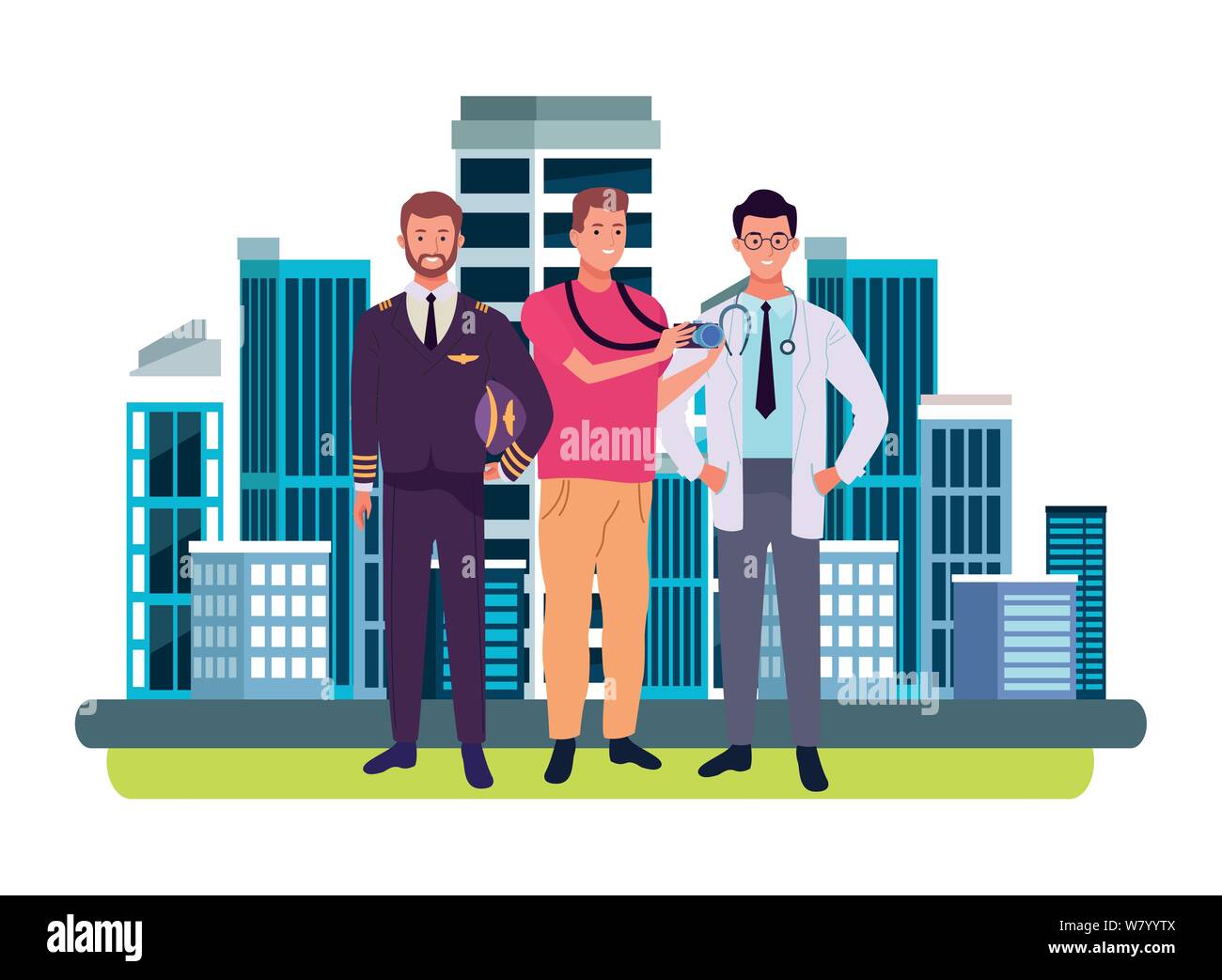 Professionals workers characters smiling cartoons Stock Vector Image ...