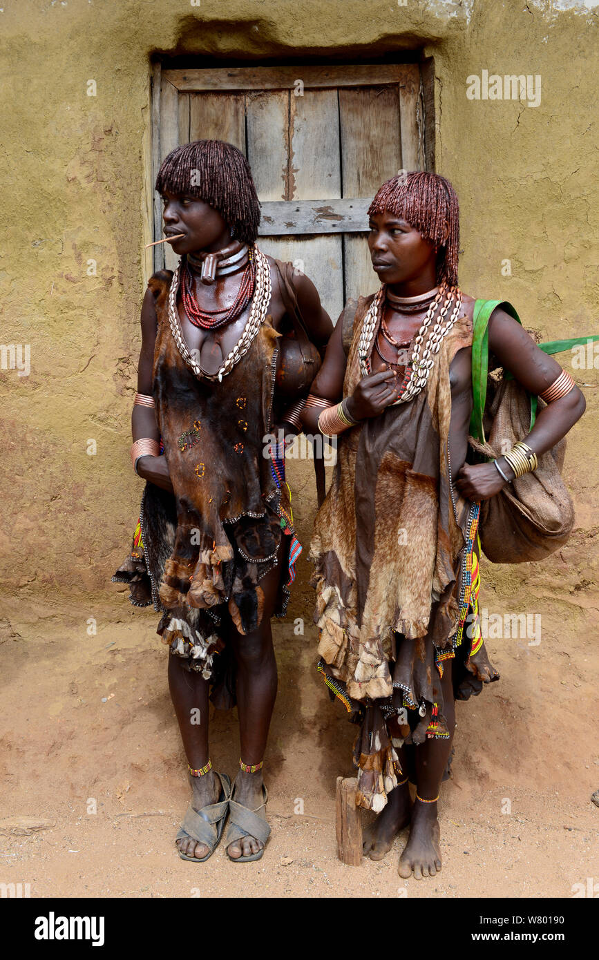 Hamer women in traditional clothes and ornaments. Lower Omo Valley ...