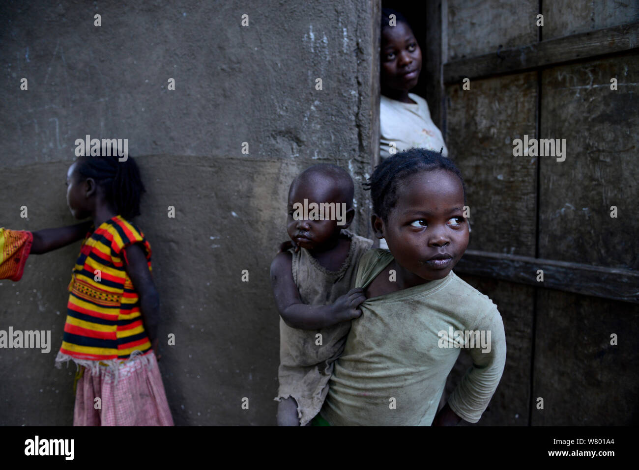 Ari people, children in village outside house, near to Jinka. Omo ...