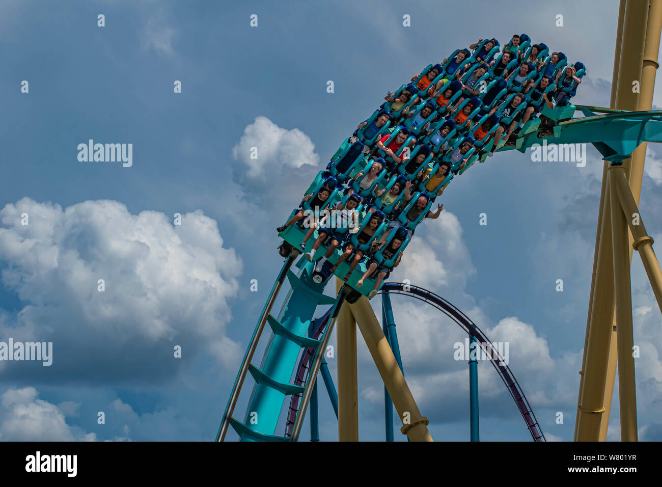 Orlando, Florida. July 31, 2019. People having fun amazing Kraken ...