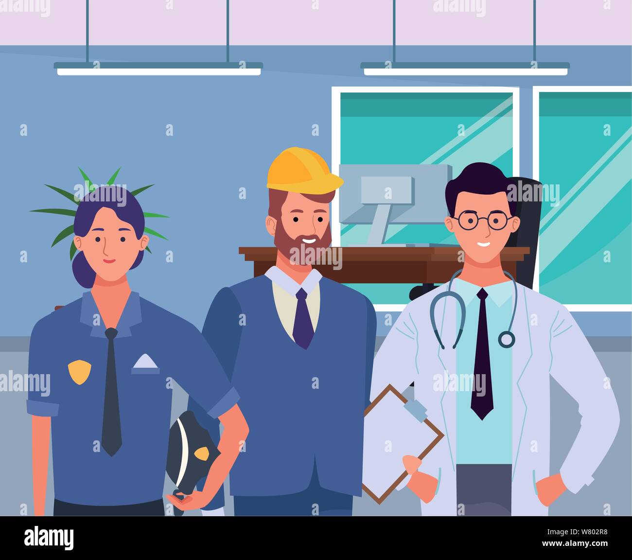 Professionals workers characters smiling cartoons Stock Vector Image ...