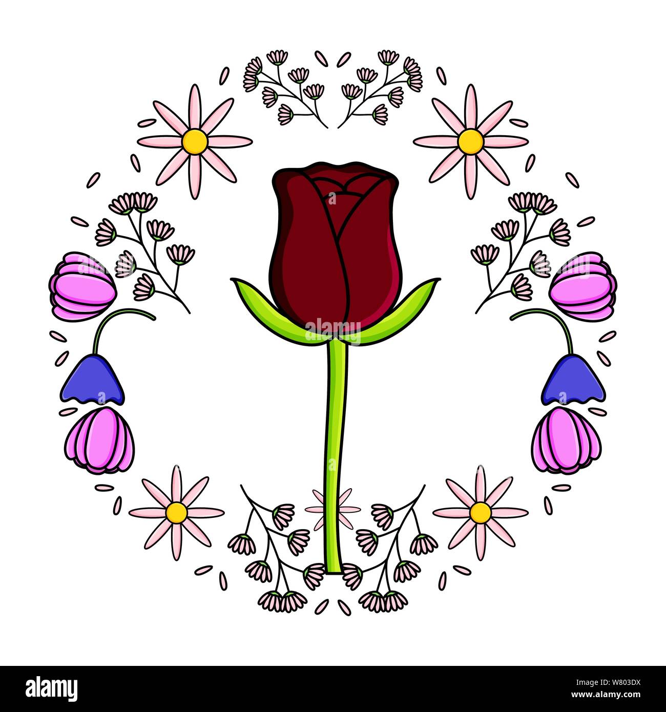 rose flower garden with floral wreath vector illustration design Stock ...