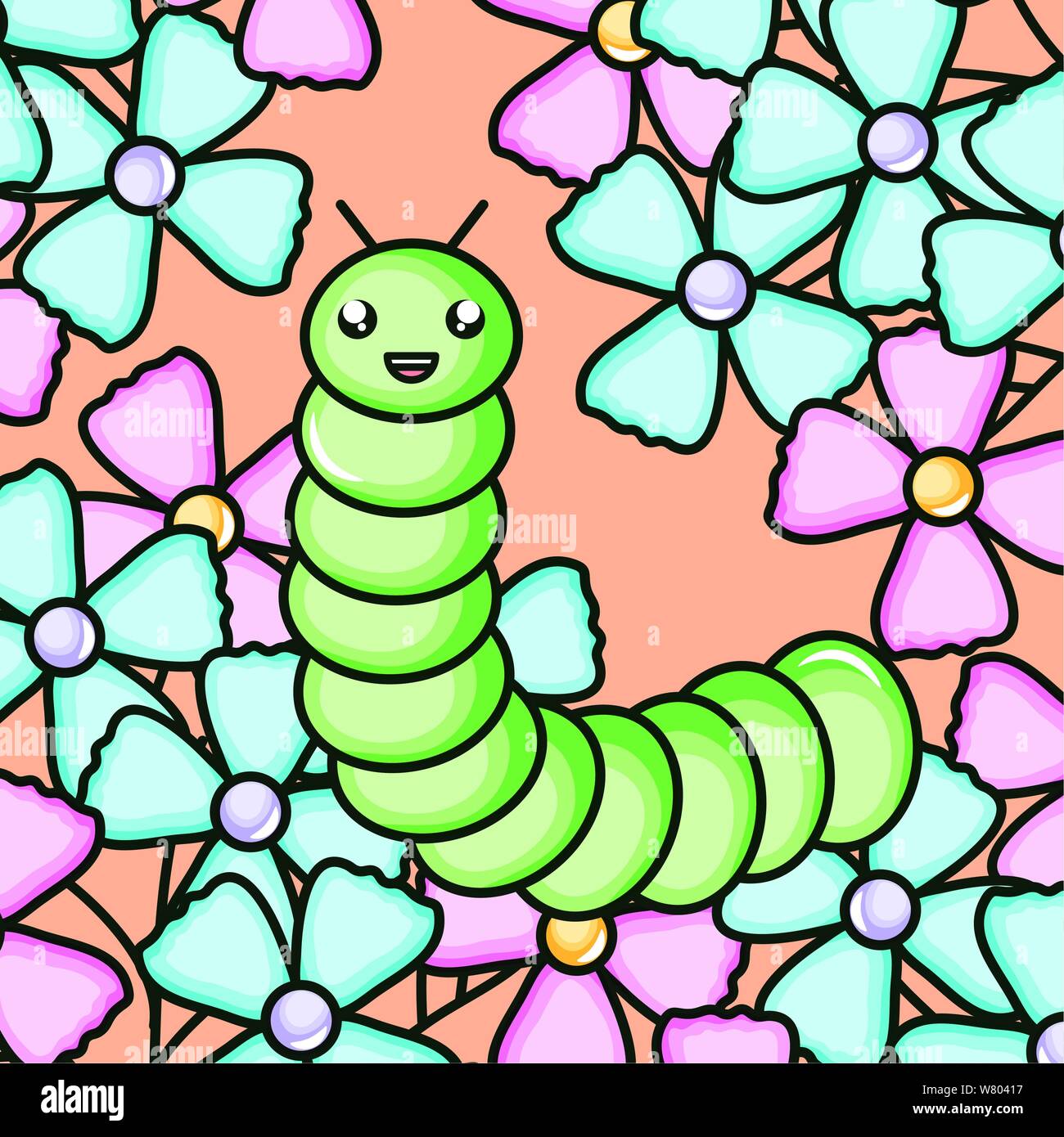 cute little worm kawaii character vector illustration design Stock ...