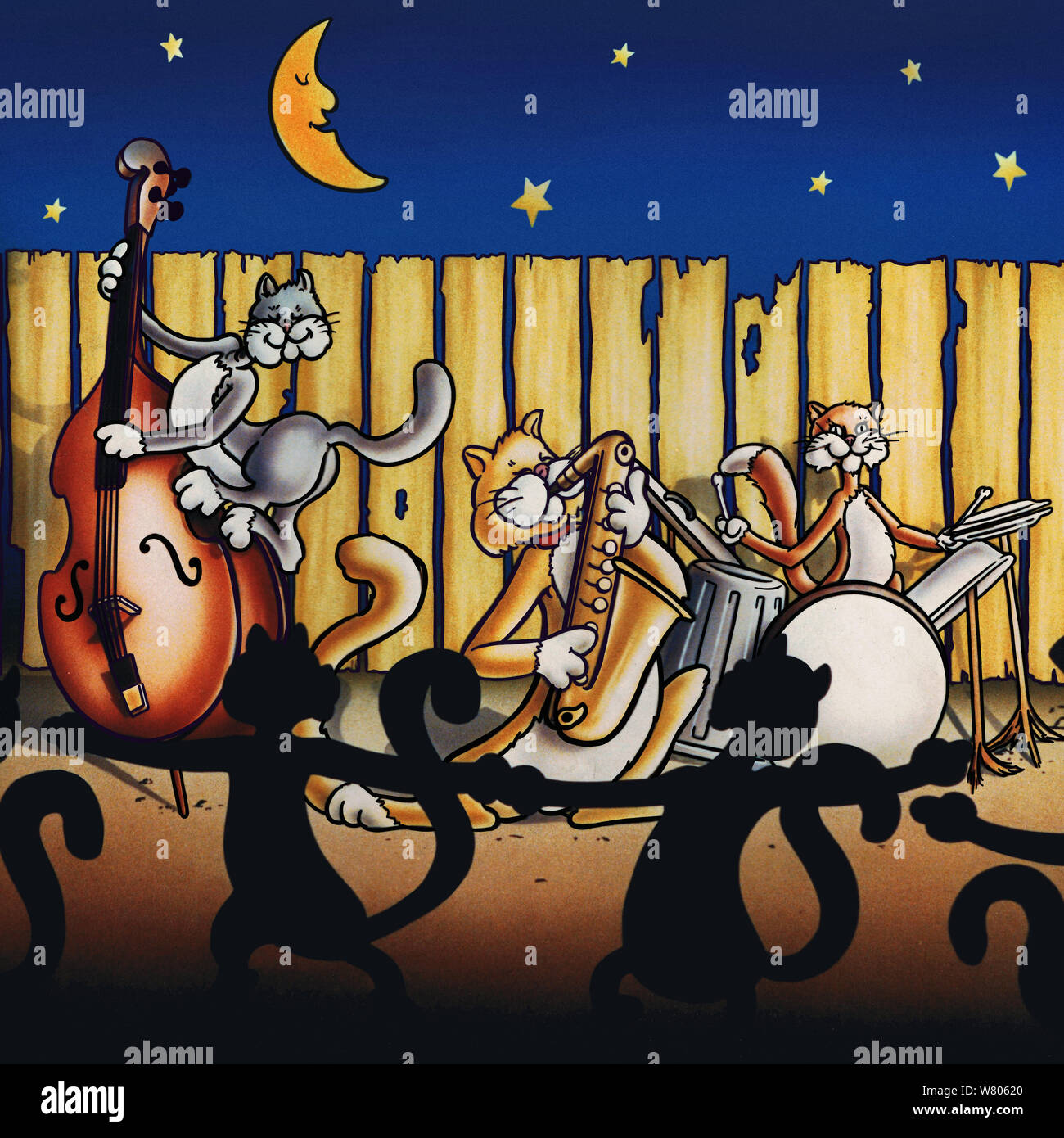 Illustration band cats playing music hi-res stock photography and ...