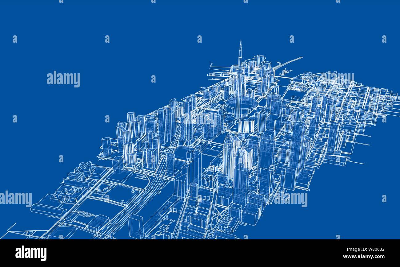 Outline city concept. Wire-frame style Stock Vector Image & Art - Alamy
