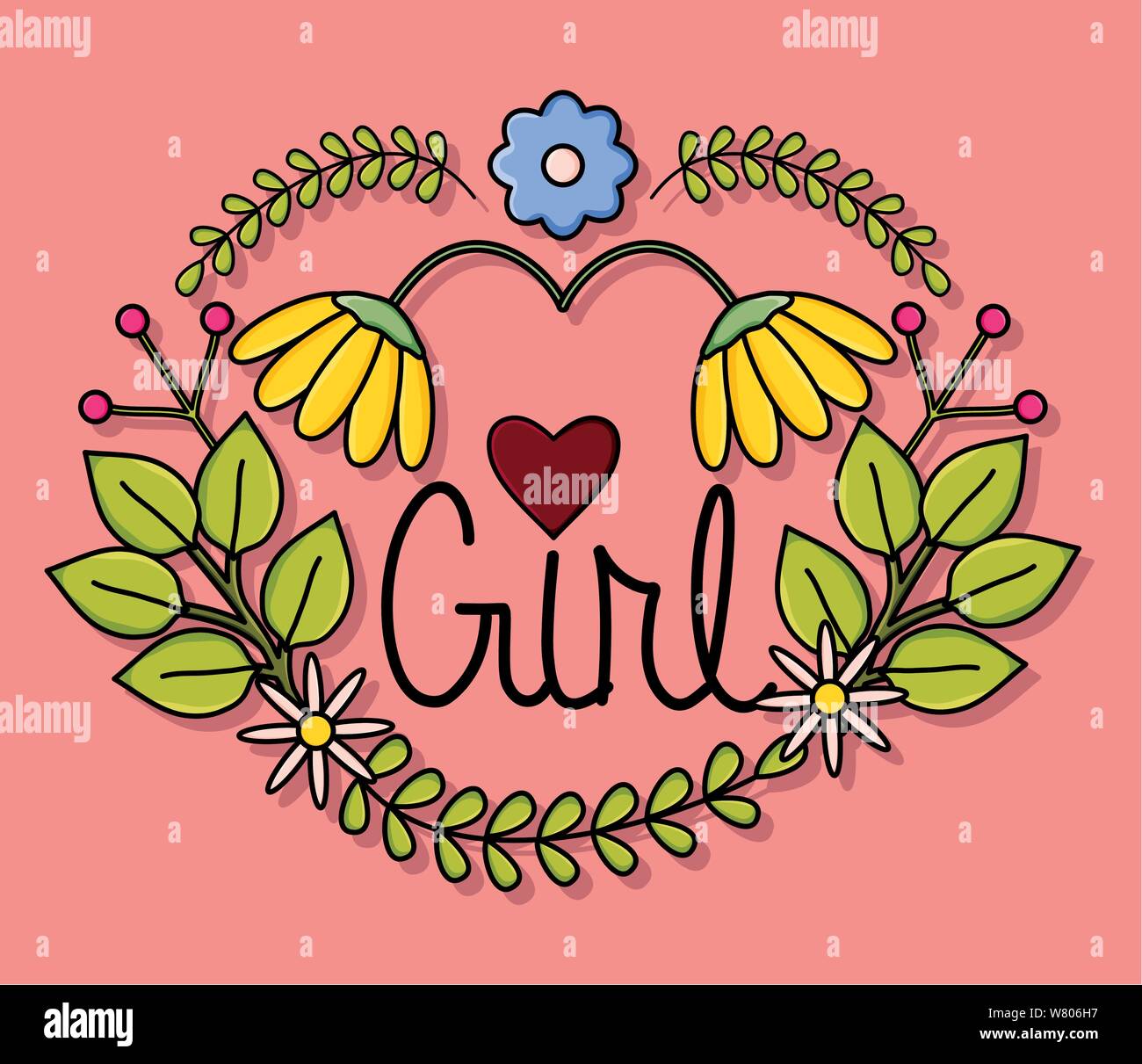 power girl card with floral decoration vector illustration design Stock ...