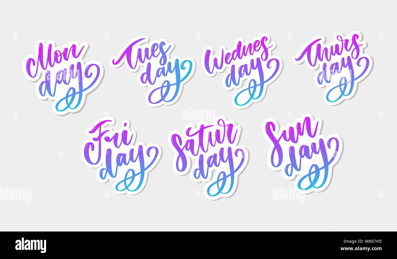 Vector handwritten week days and symbols set. Ink font. Stickers for ...