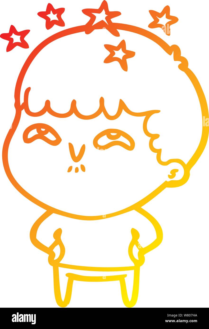 warm gradient line drawing of a cartoon amazed boy Stock Vector Image ...