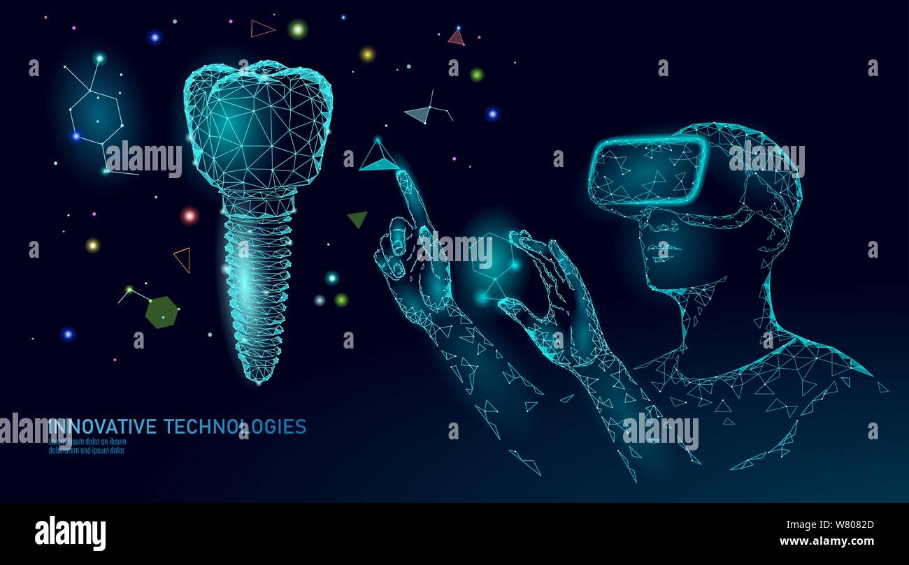 3d tooth innovation virtual reality polygonal concept. Dentistry ...