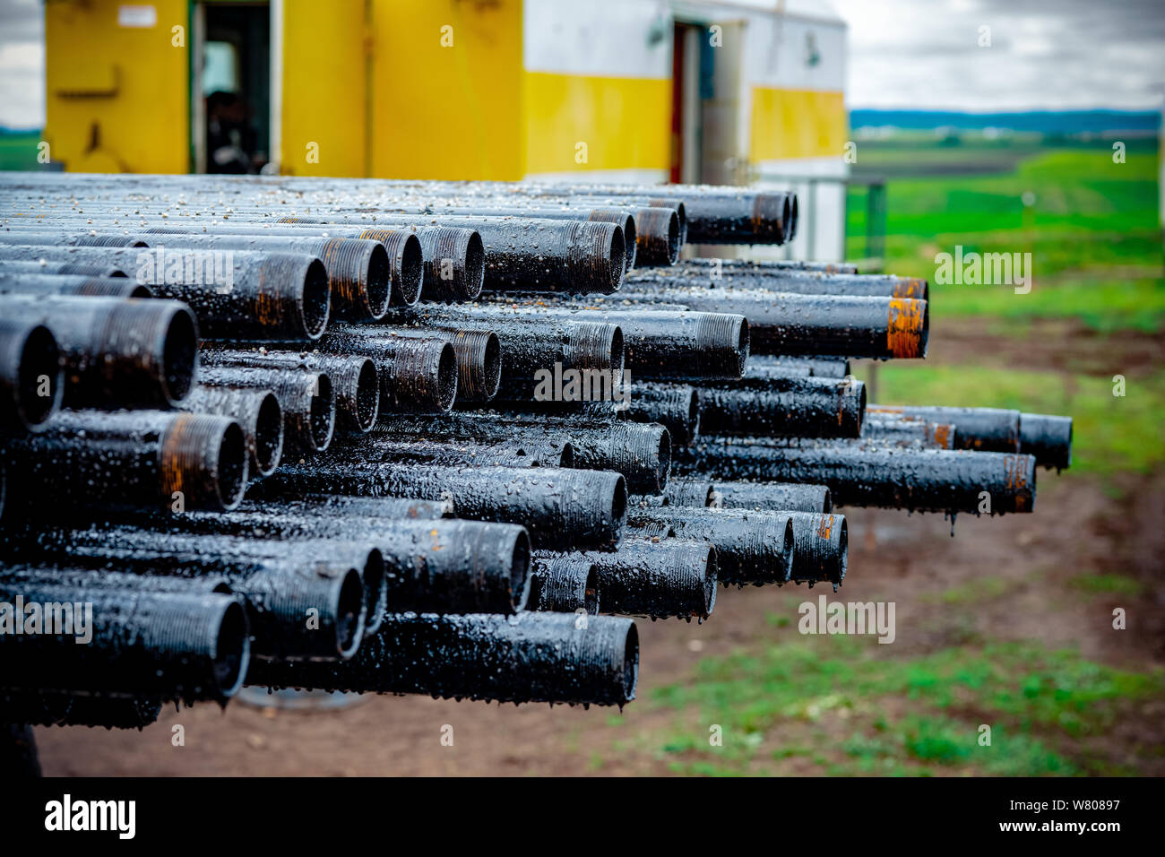 Oil Drill pipe. Rusty drill pipes were drilled in the well section ...