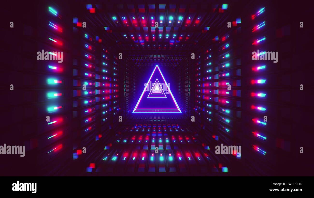 glowing wireframe triangle with metal shining background 3d ...