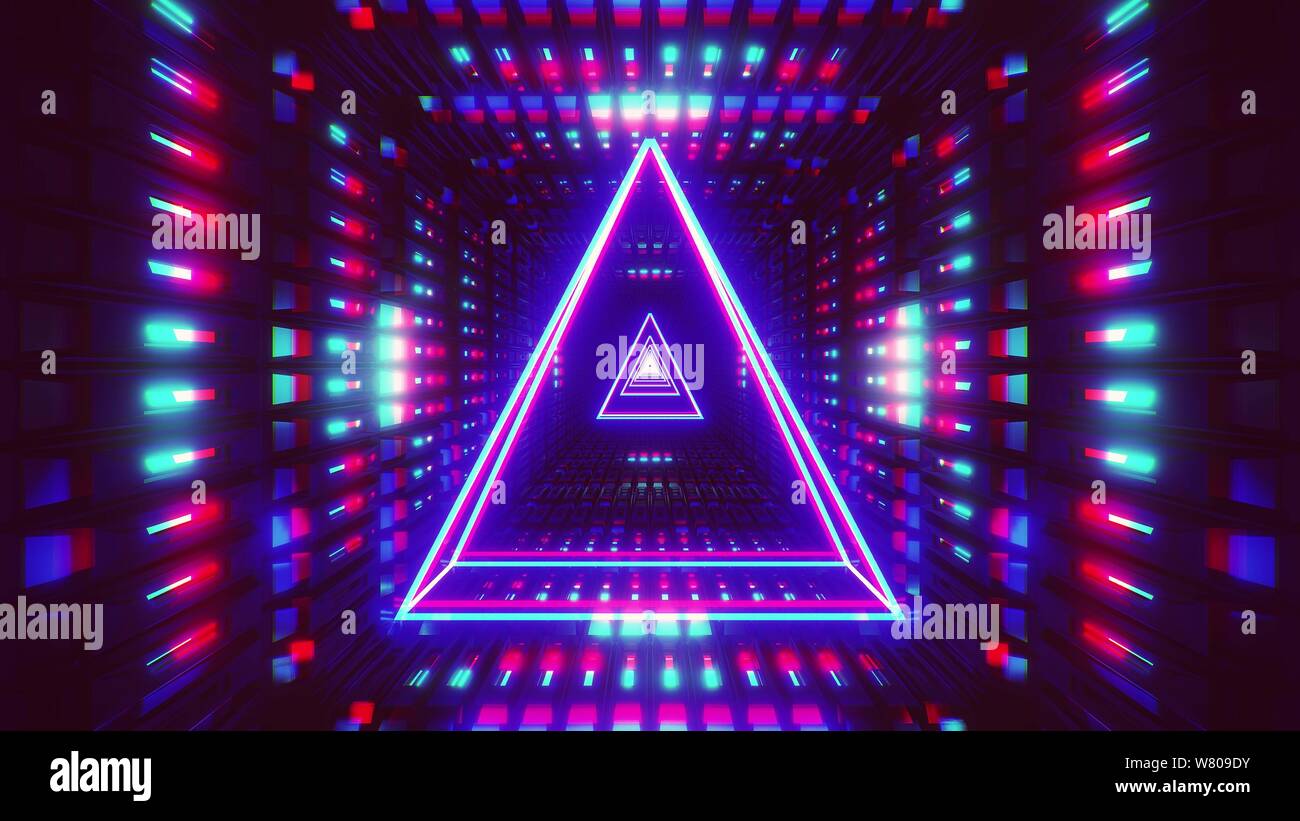 glowing wireframe triangle with metal shining background 3d ...