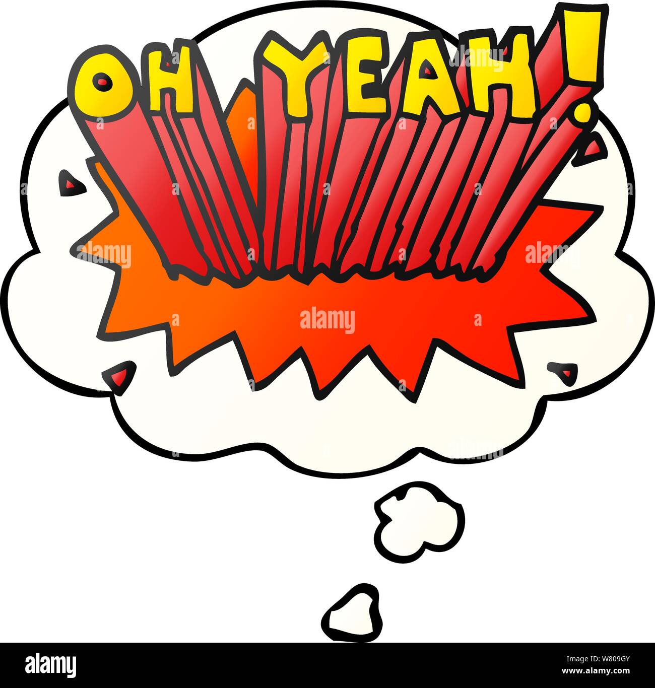 cartoon text Oh Yeah! with thought bubble in smooth gradient style ...
