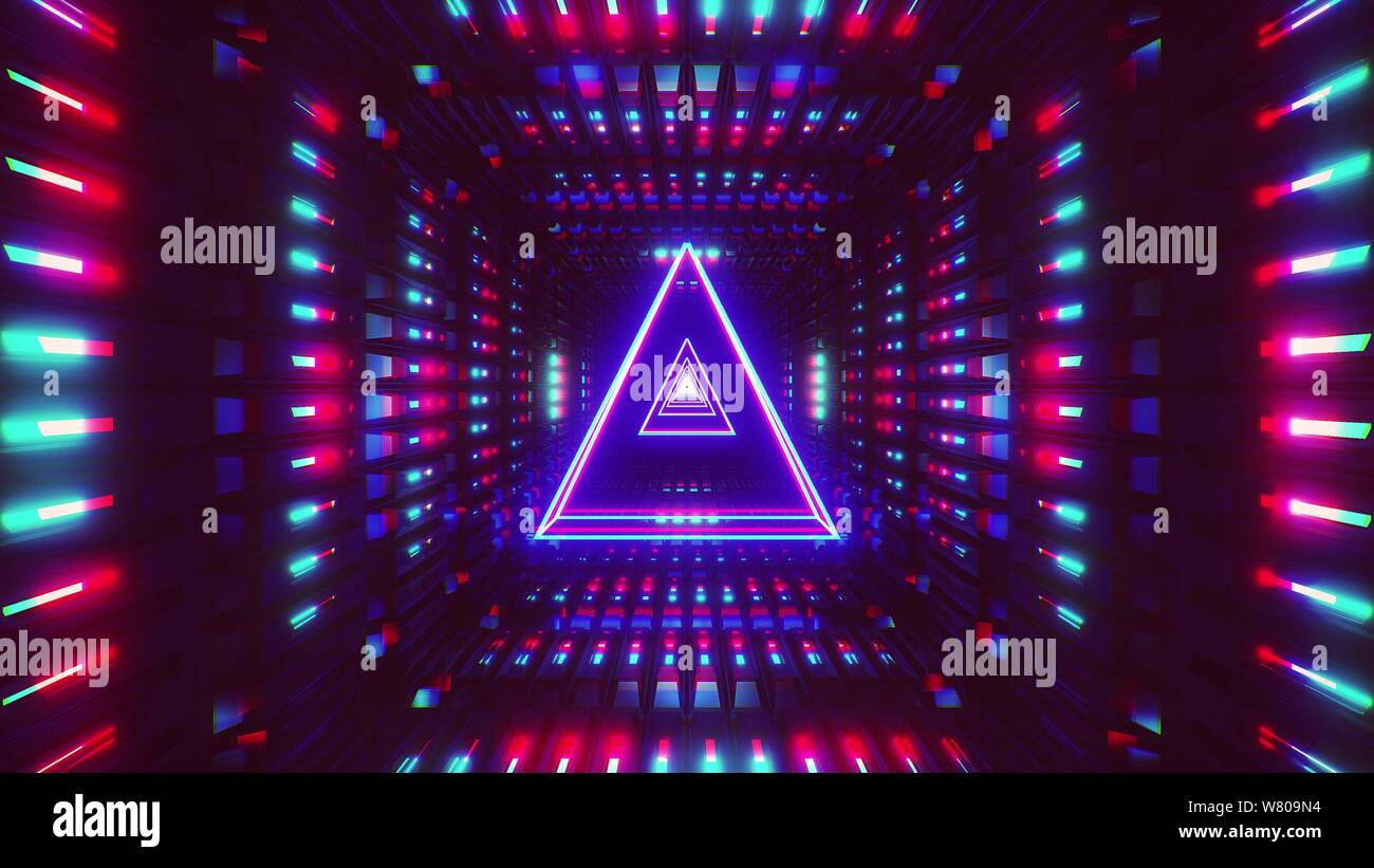 glowing wireframe triangle with metal shining background 3d ...