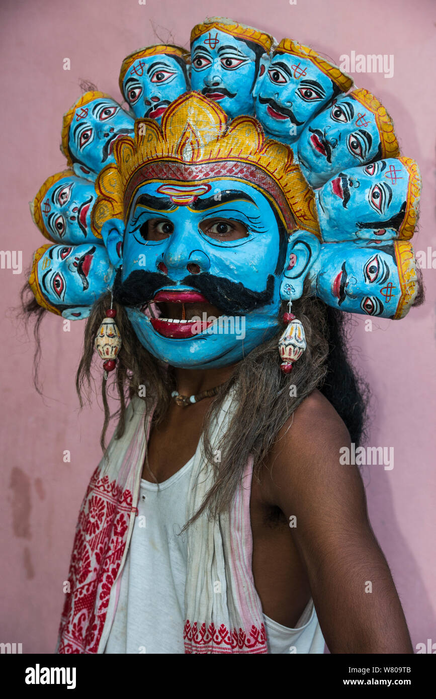 Mising woman in a Kali mask for Raas festival, Majuli Island ...