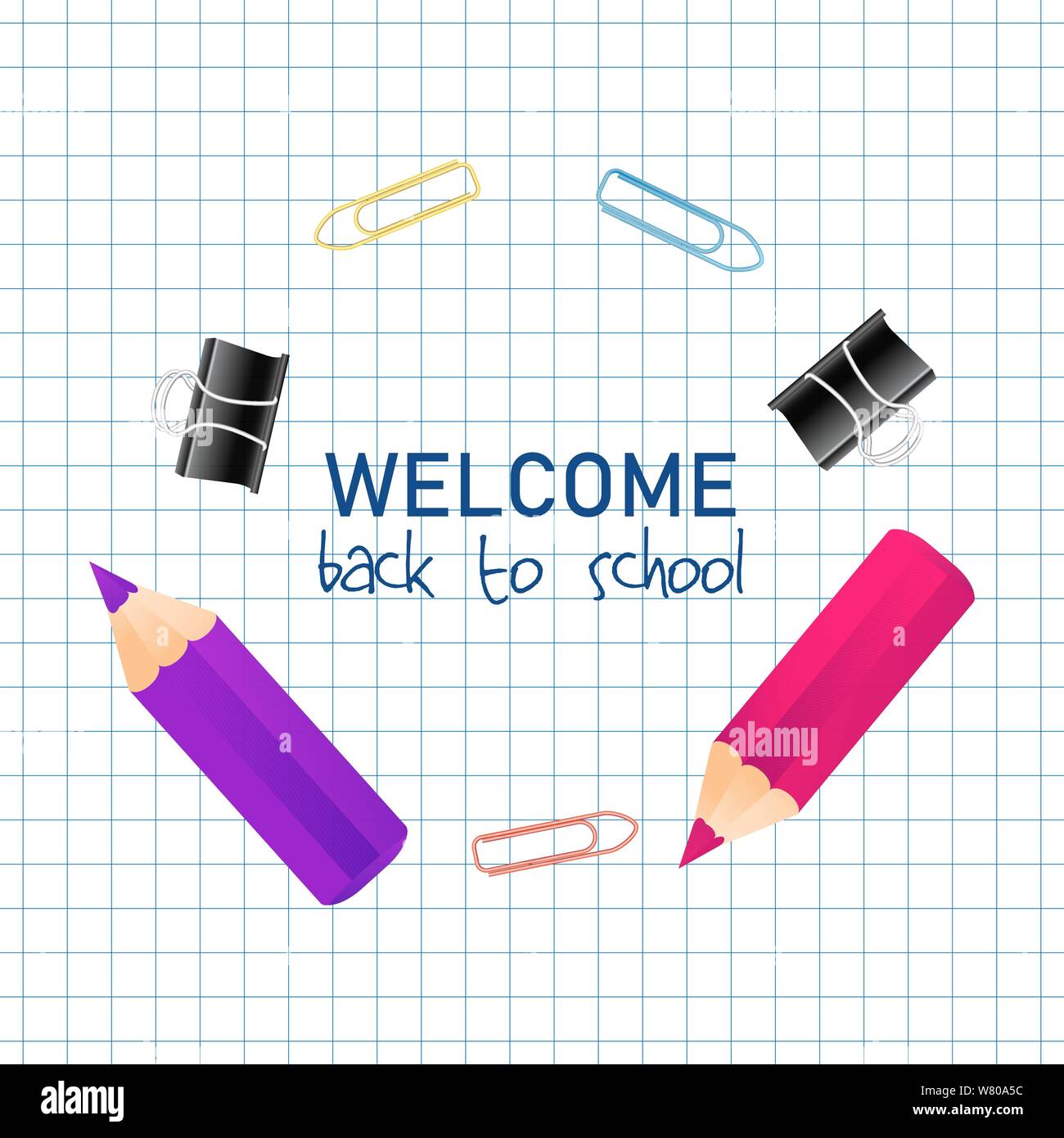 Notebook copybook grid paper note, colorful pencil with quote Welcome ...