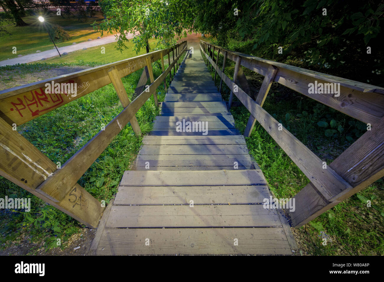 Wooden stairway leading down Stock Photo - Alamy