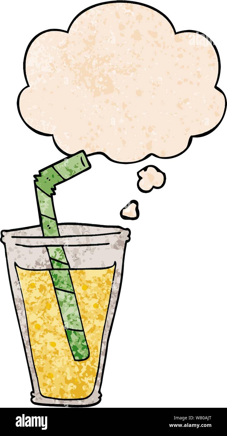cartoon fizzy drink with thought bubble in grunge texture style Stock ...
