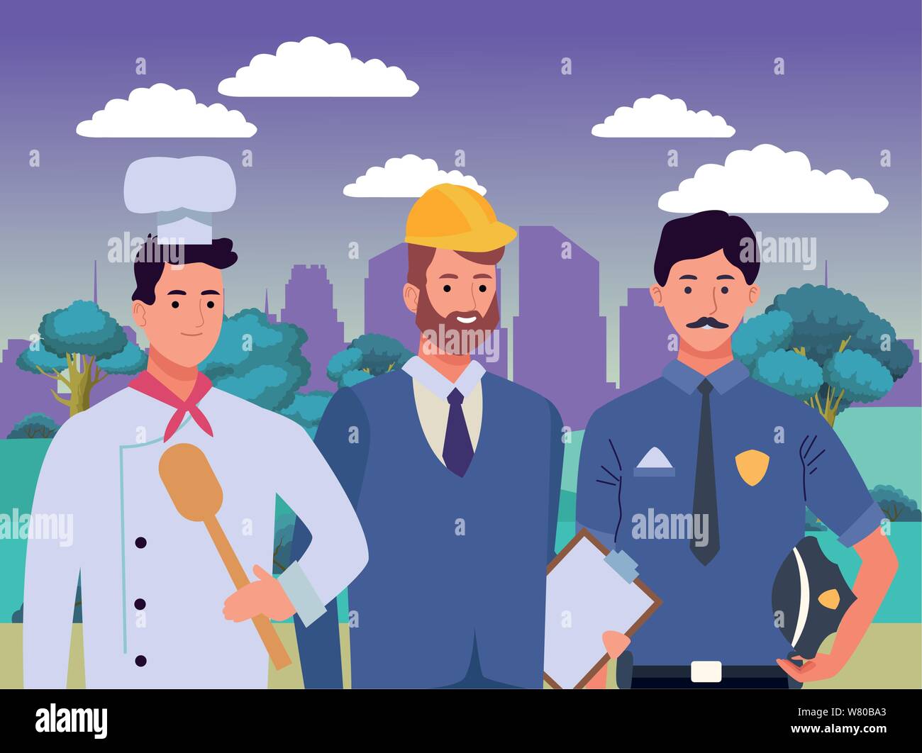 Professionals workers characters smiling cartoons Stock Vector Image ...