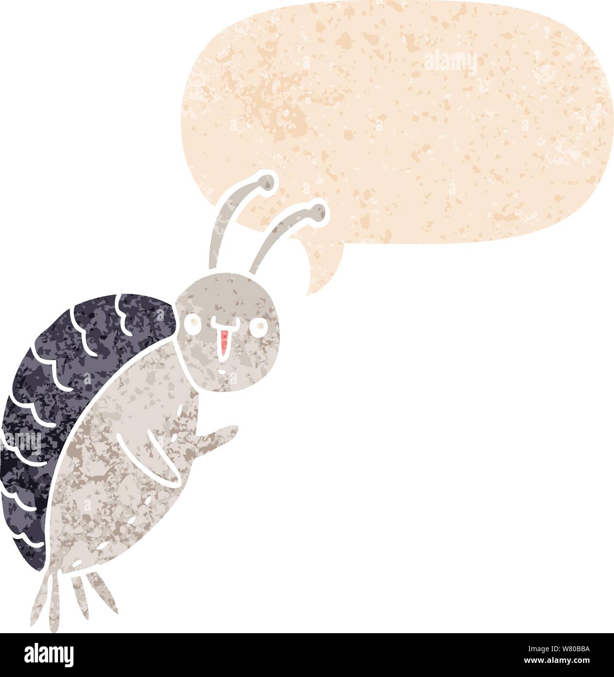 cartoon beetle with speech bubble in grunge distressed retro textured ...