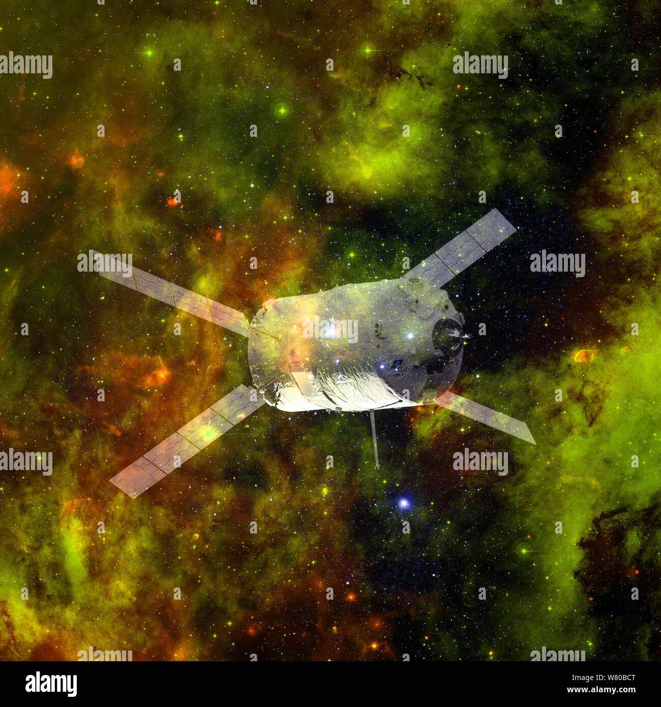 Space shuttle. Infinite space background with nebulas and stars ...