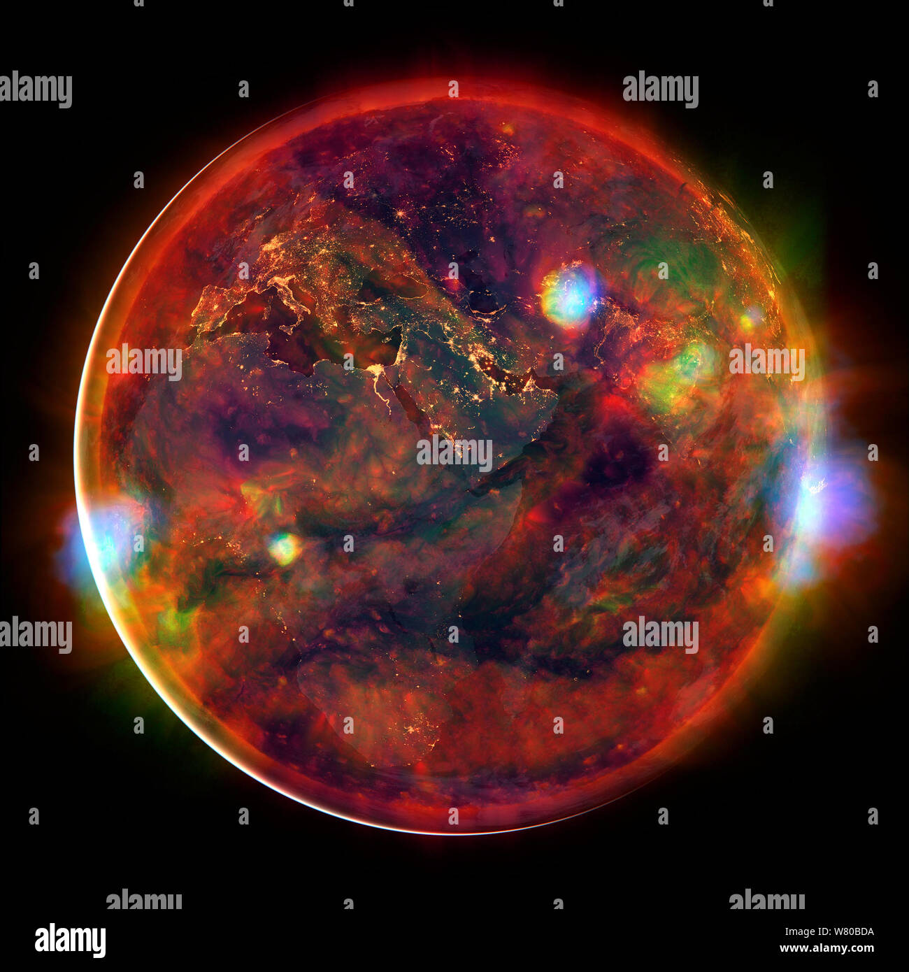 Extremely hot star. Flaring of Sun. Beauty of endless universe ...