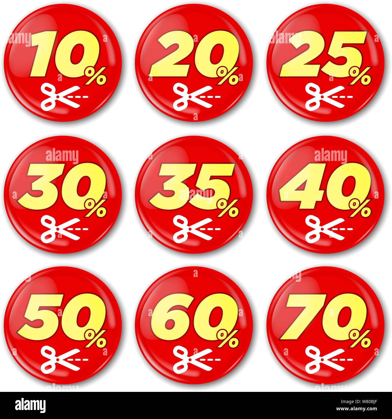 Vector illustration. Discount badge in red with scissors symbol ...