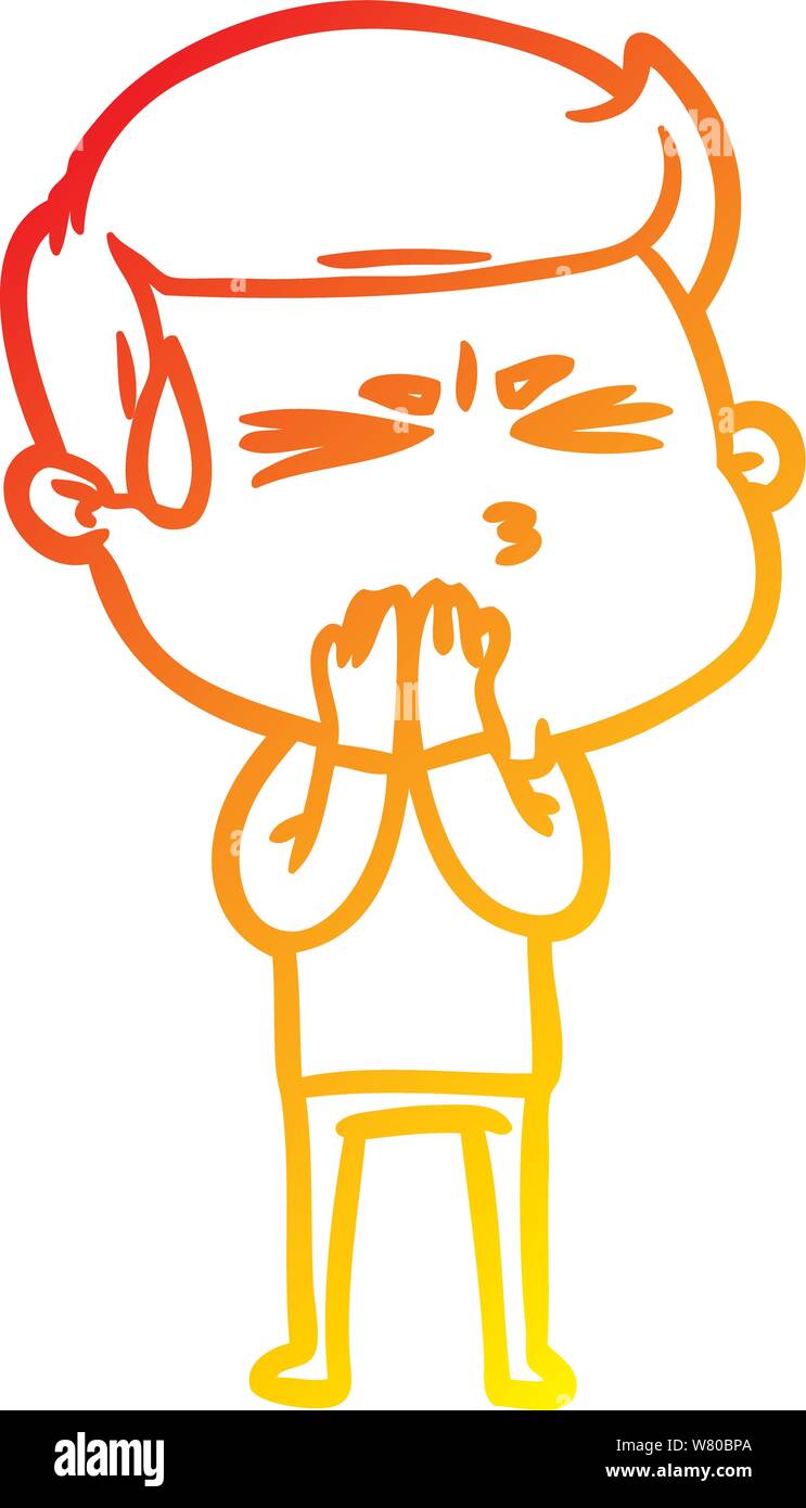 warm gradient line drawing of a cartoon man sweating Stock Vector Image ...